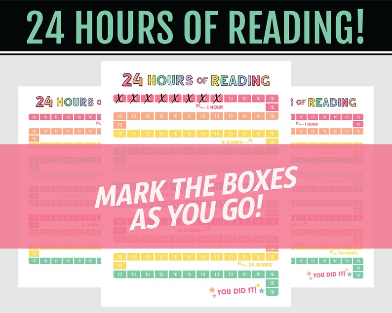 Reading Chart Tracker, Reading Log Printable, 24 Hours of Reading ...