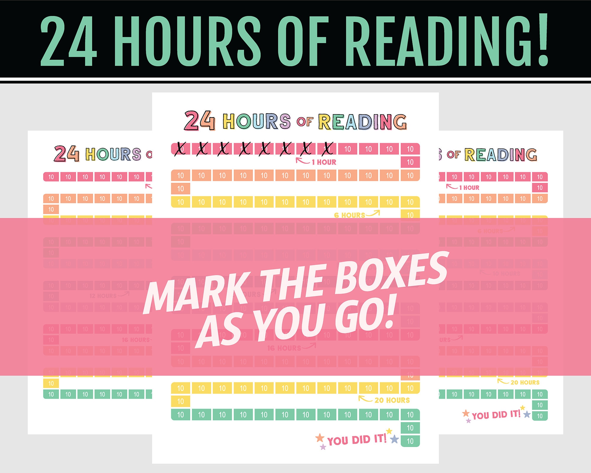 Reading Chart Tracker, Reading Log Printable, 24 Hours of Reading ...