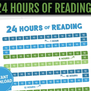 Reading Chart Tracker, Reading Log Printable, 24 Hours of Reading ...