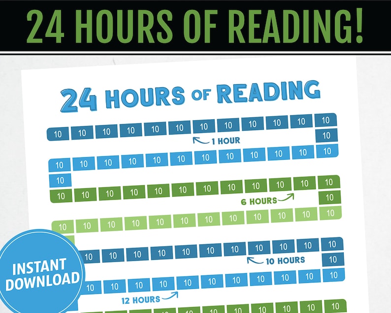 Reading Chart Tracker, Reading Log Printable, 24 Hours of Reading ...