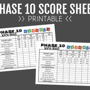 Phase 10 Score Sheet, Printable Score Sheet, Digital, Instant Download ...