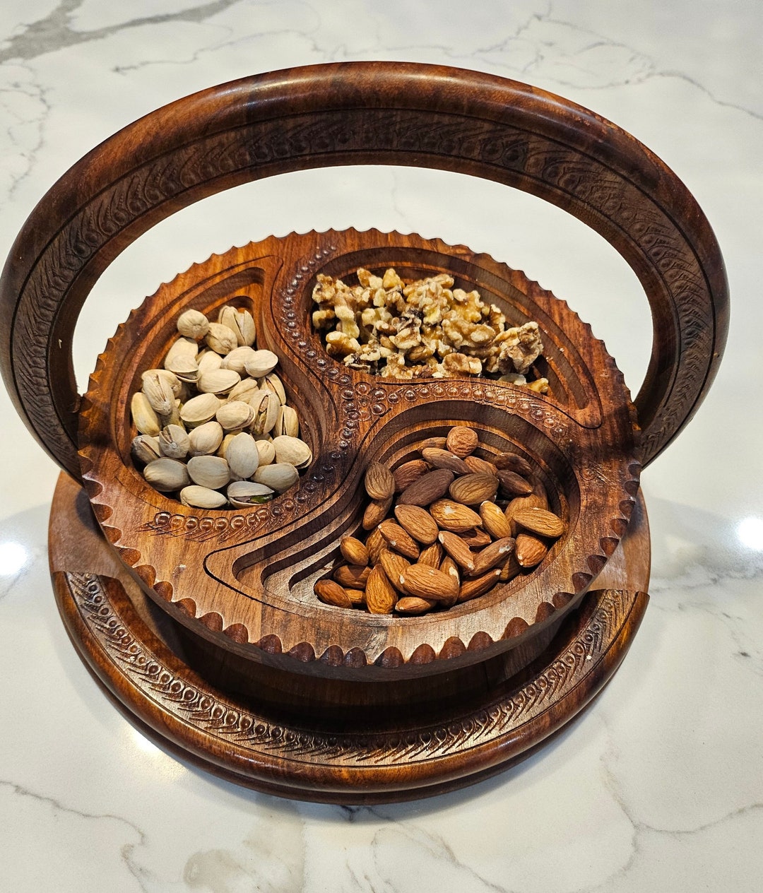 Three Section Wooden Handmade Dry Fruit Basket/tray Collapsible ...
