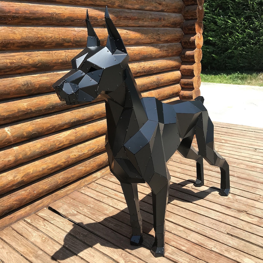 Handmade Metal Doberman Statue in Polygonal Design 3D Standing Low Poly ...