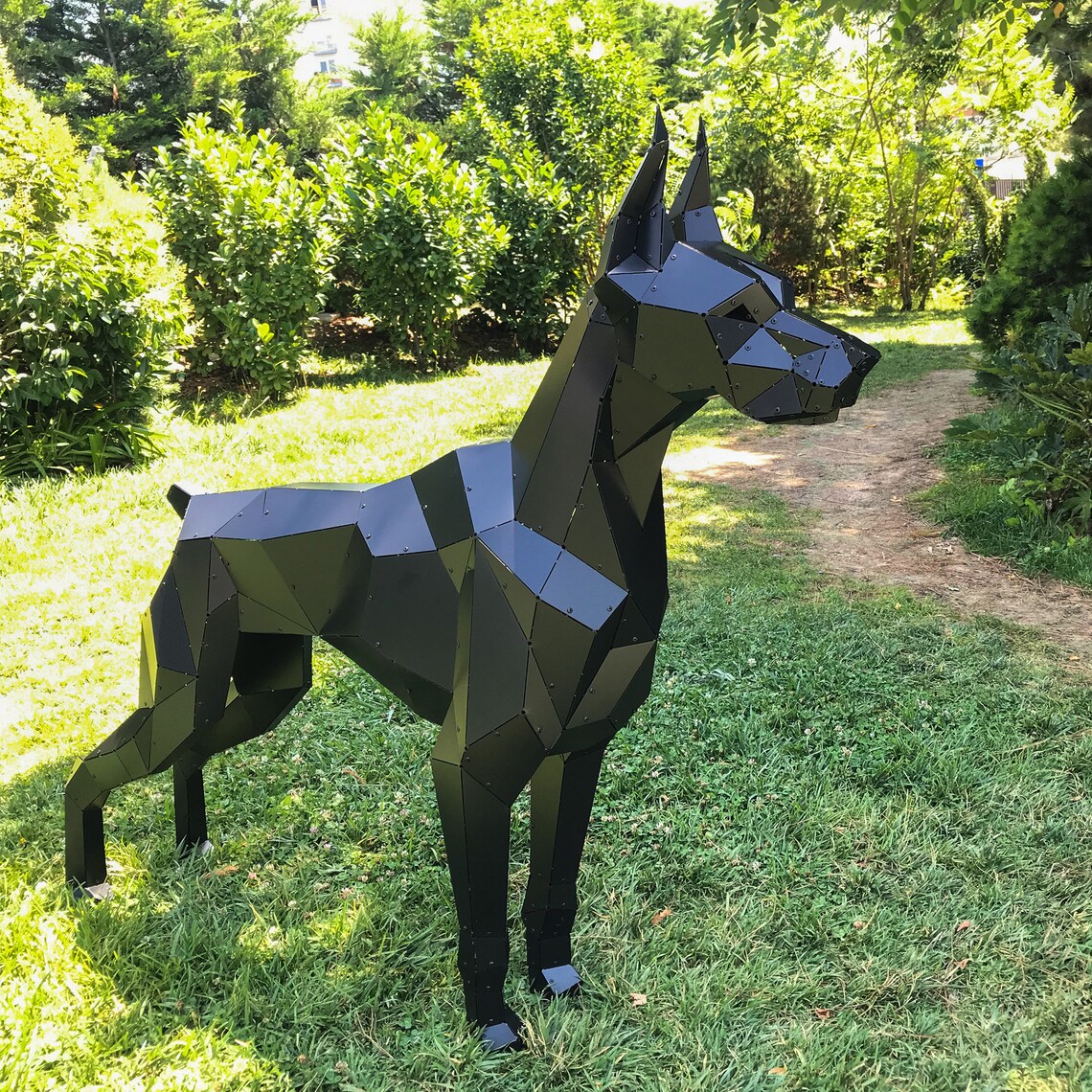 Handmade Metal Doberman Statue in Polygonal Design 3D Standing Low Poly ...