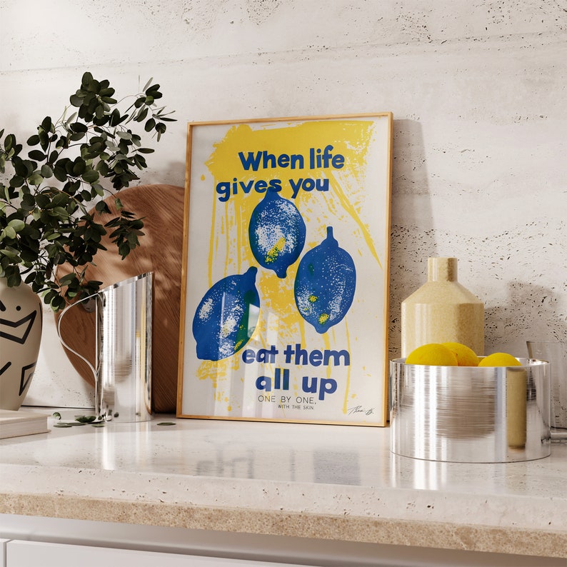 When Life Gives You Lemons Print, Quote Print, Risograph Wall Art ...