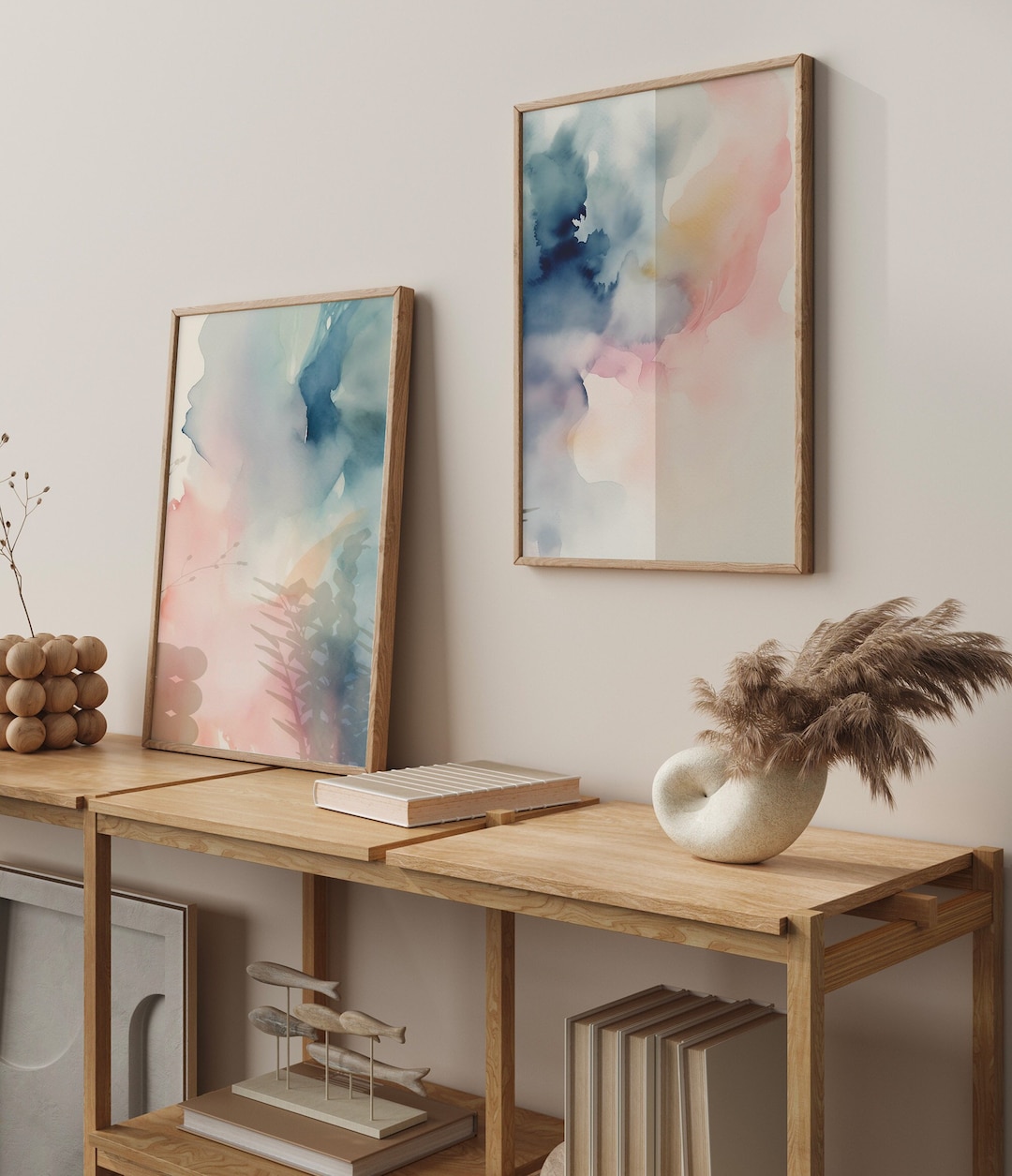 Set of 2 Abstract Watercolor Print, Pastel Watercolor Brush Strokes ...