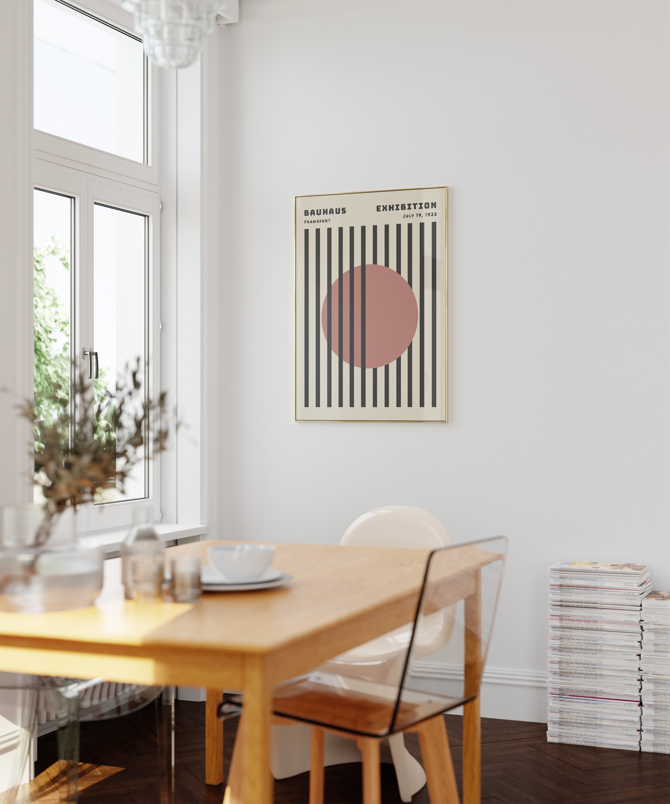 Bauhaus Red Circle Poster, Mid Century Wall Art, Circle and Lines ...