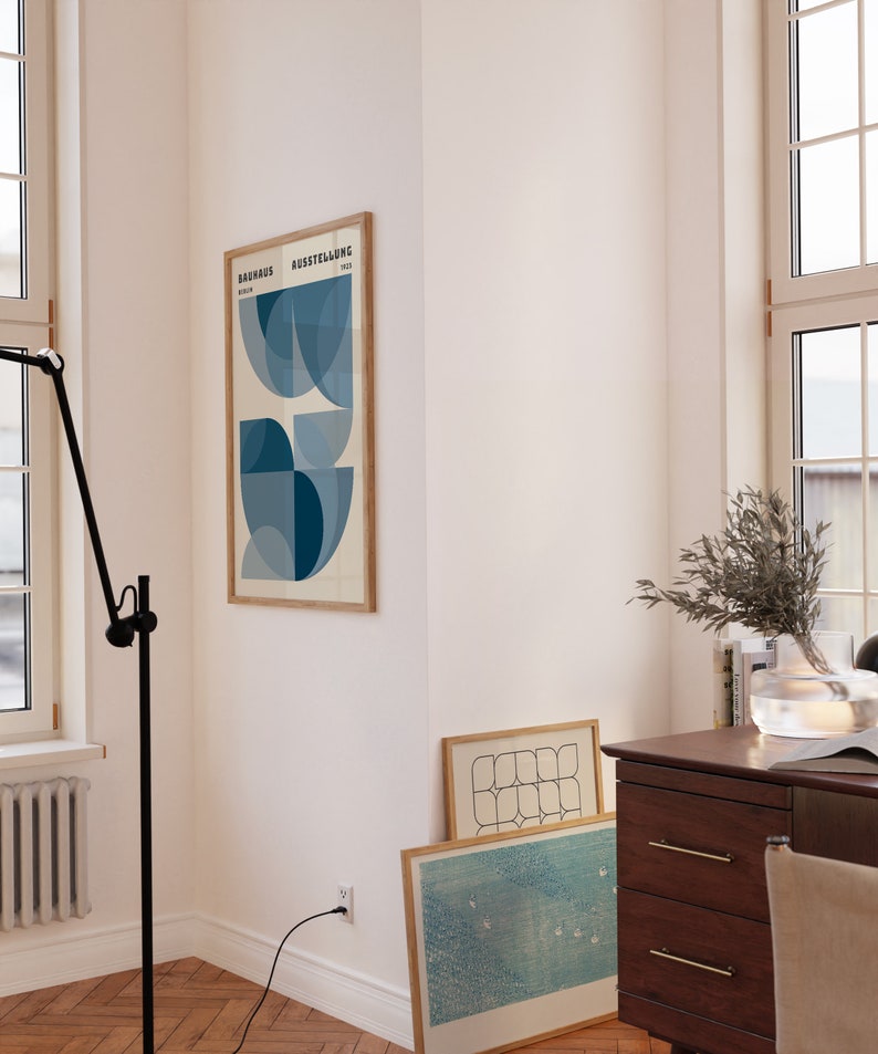 Bauhaus Blue Geometric Print, Graphic Design Print, Mid Century Poster ...