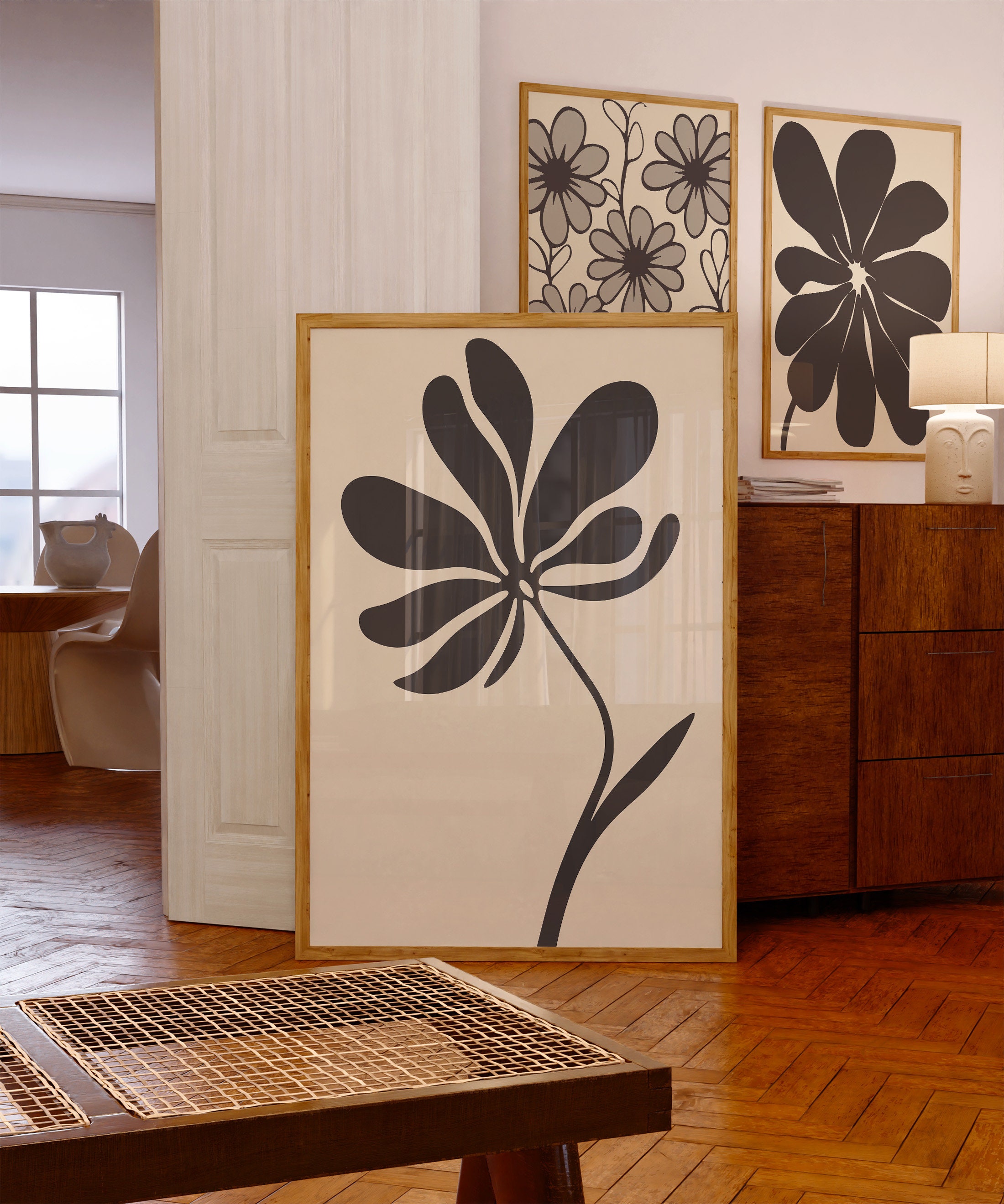 Abstract Flower Print, Muted Colors, Neutral Botanical Poster, Abstract ...