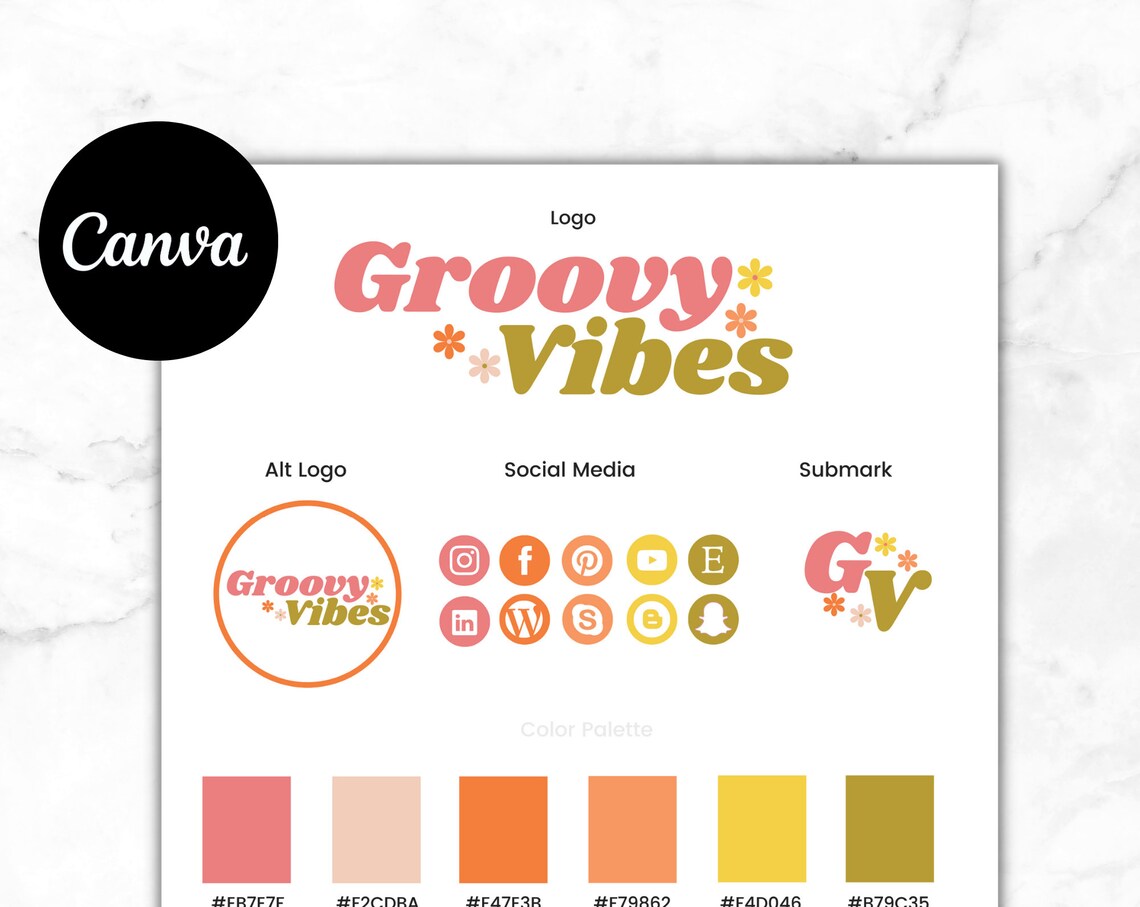 Groovy Vibes Canva Brand Board Template Groovy Color Palette Font ...