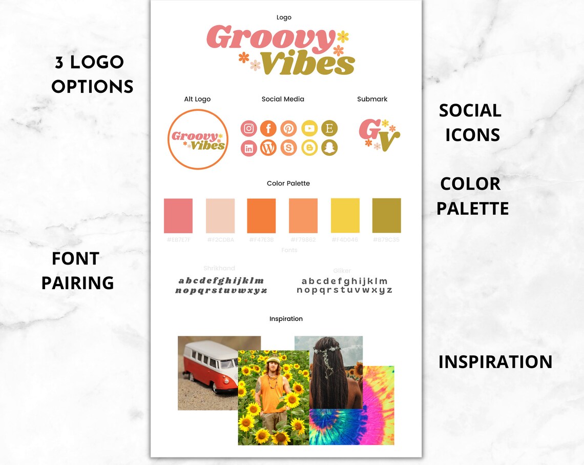 Groovy Vibes Canva Brand Board Template Groovy Color Palette Font ...