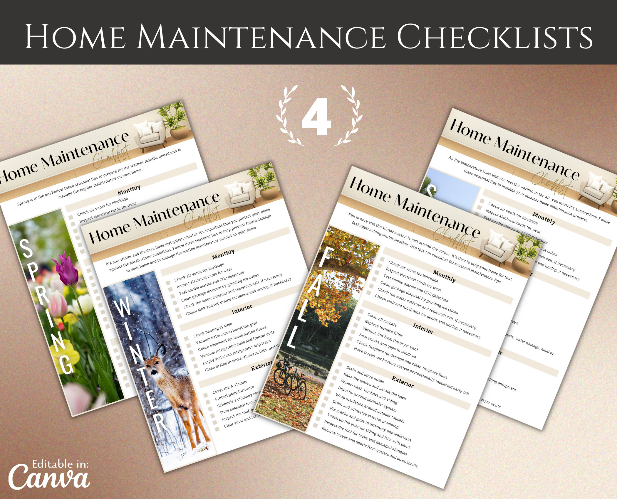 Quarterly & Monthly Home Maintenance Checklists | Canva Template - Etsy