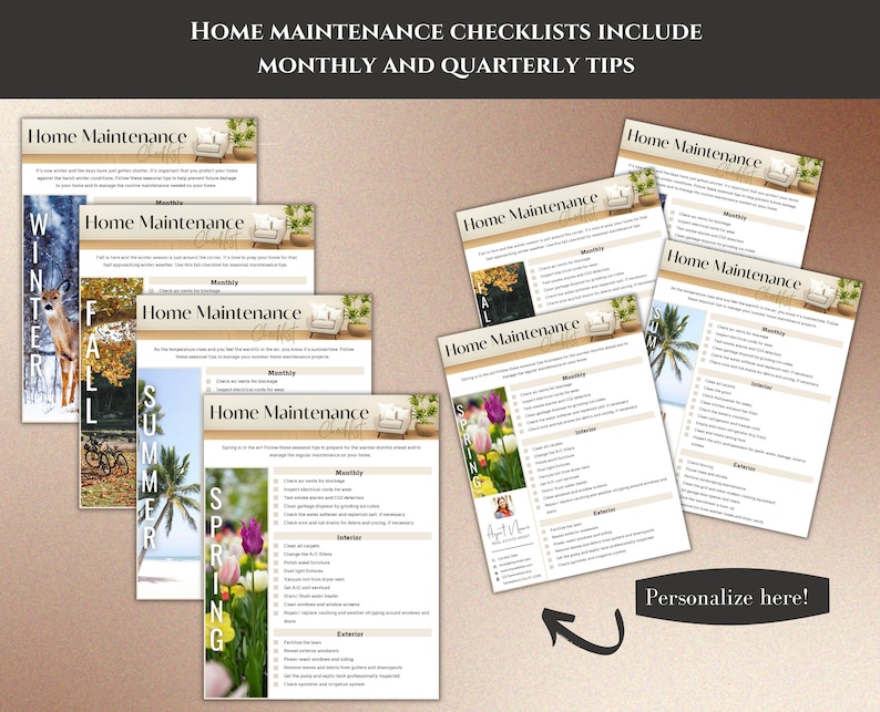 Quarterly & Monthly Home Maintenance Checklists | Canva Template - Etsy