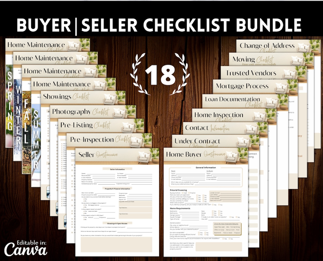 Real Estate BUYER and SELLER Checklist Bundle | Editable in Canva - Etsy