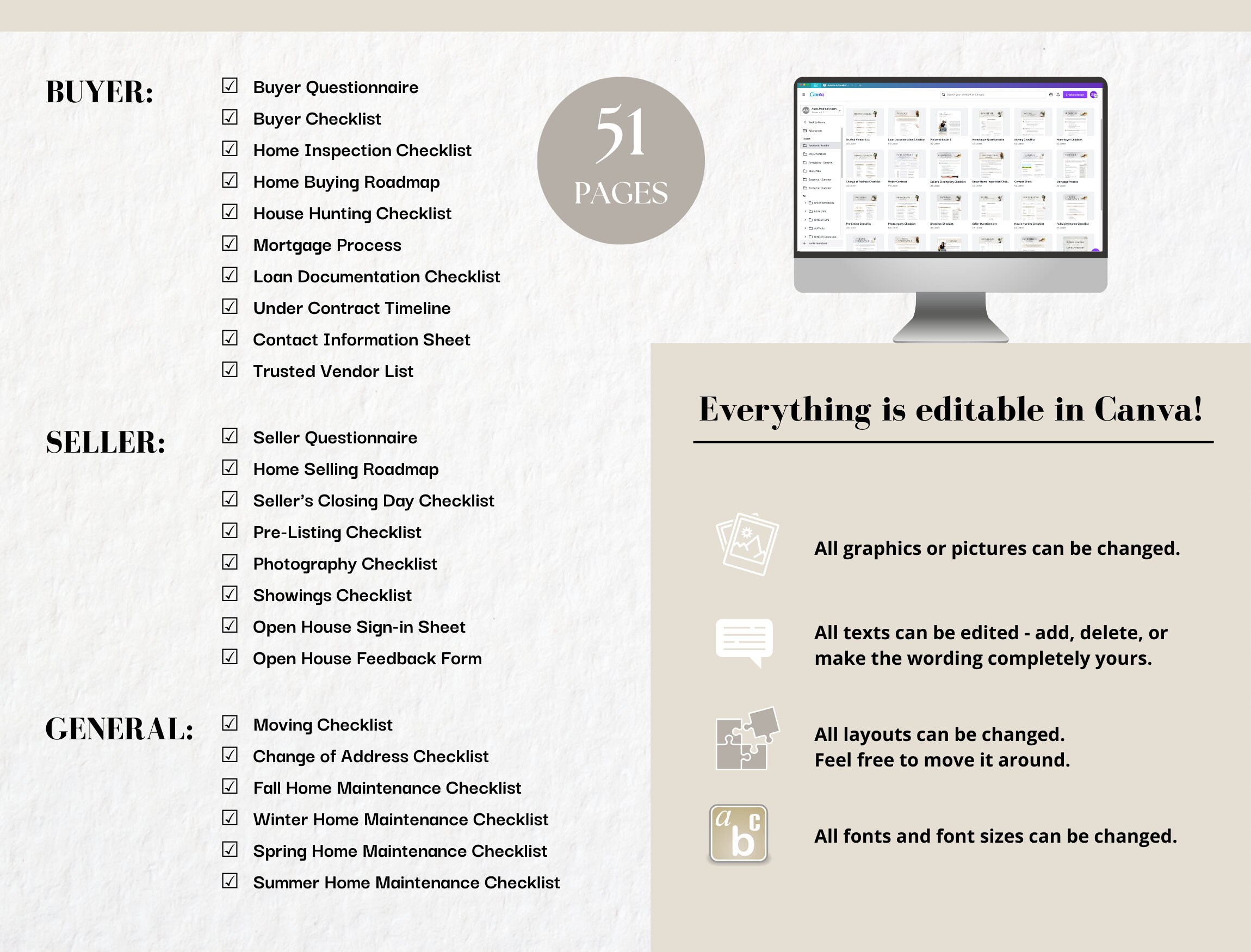 Real Estate BUYER and SELLER Checklist Bundle | Canva Template ...
