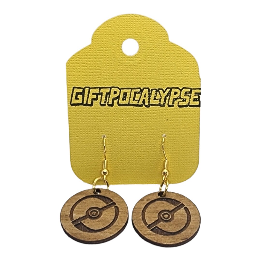 Pokeball Design Wood Painted/stained Dangle Style Earrings Handmade ...