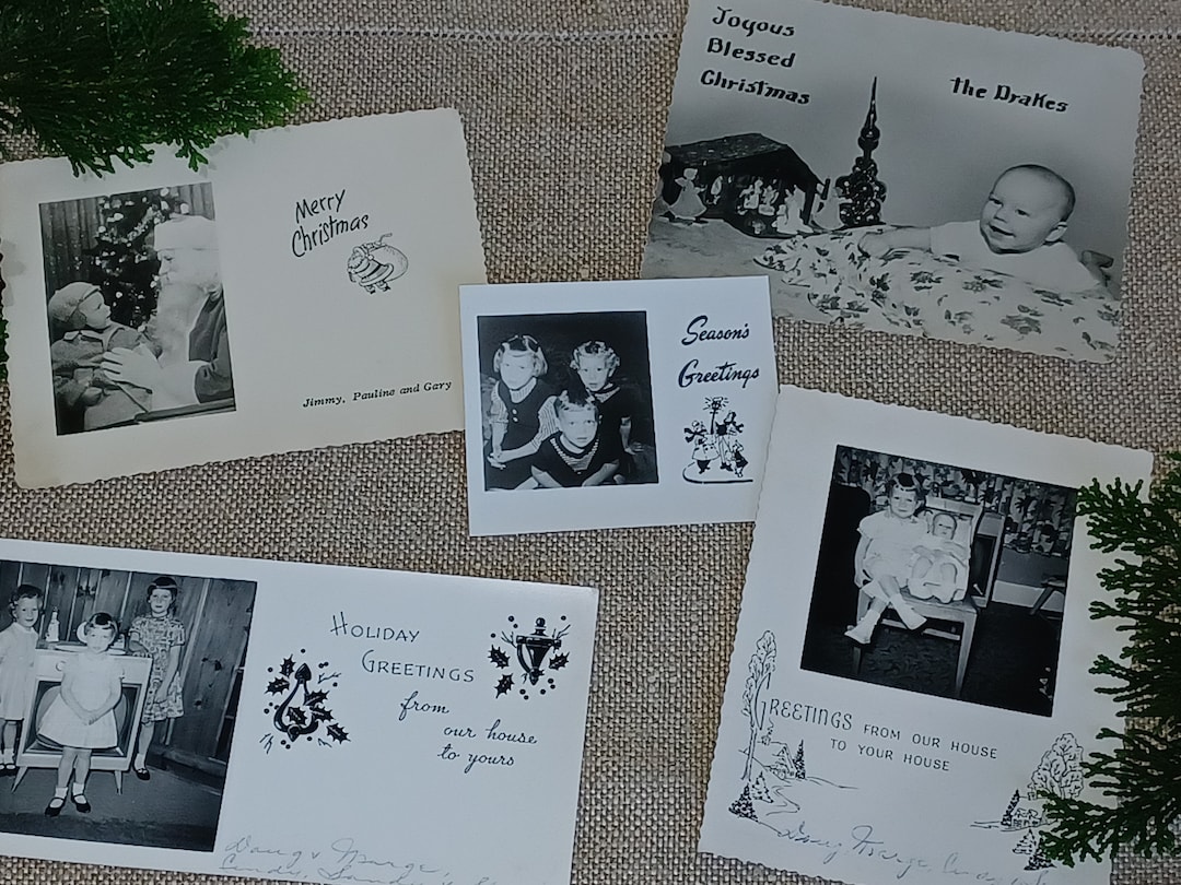 Vintage Fifties Christmas Family Photo Postcard Pack 5 Mid-century Xmas ...