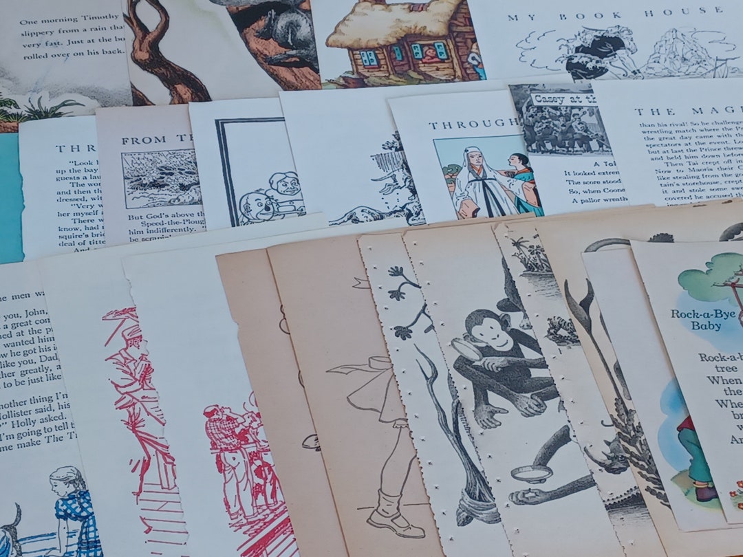 Vintage Illustrated Children's Book Pages; Bundle of 25 Full Pages From ...