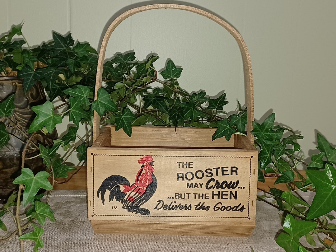 Vintage Wood Rooster Basket From the 1960s Farmhouse Style Decor 6.75 ...