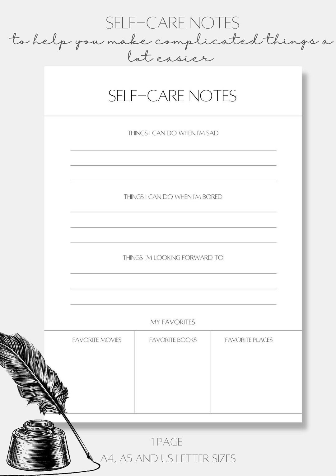 Printable and Editable Self-care Notes - Etsy