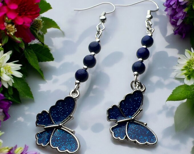 Lapis and Blue Enamel Butterfly Sterling Silver Earrings - Etsy