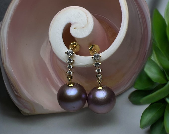 11.7mm Purple Edison Freshwater Pearls on Gp Sterling Silver Post ...