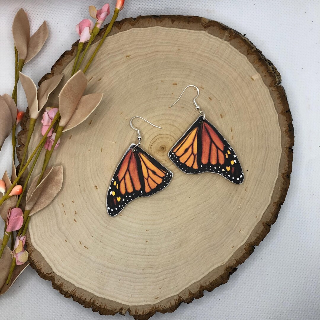 Monarch Butterfly Lightweight Dangle Earrings Wood and Vintage Magazine ...