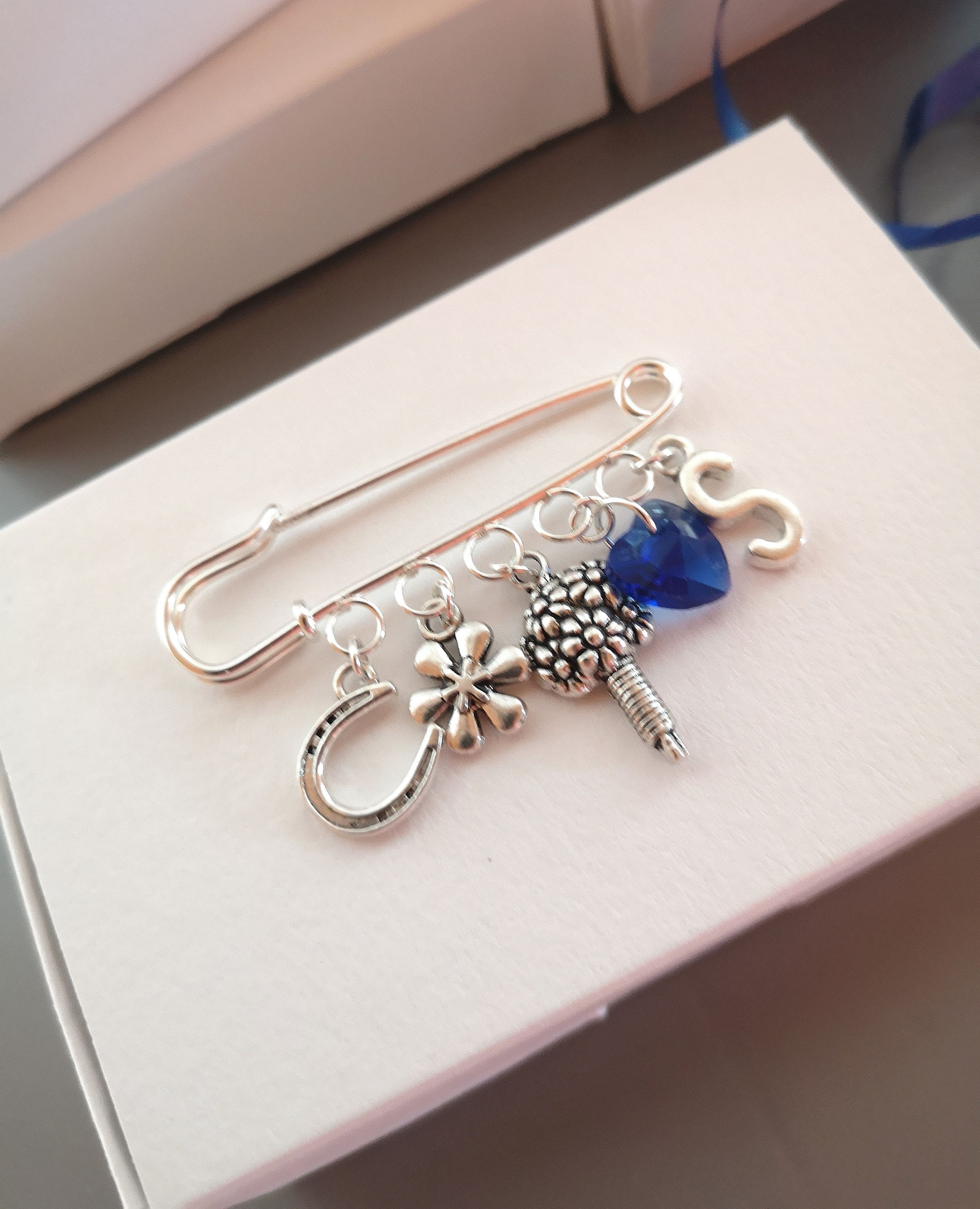 Something Blue Wedding Keepsake Personalised Bridal Pin Wedding Charm ...