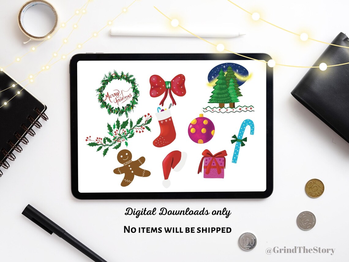 Christmas Digital Stickers, Christmas PNG, Goodnotes Planner, Digital ...