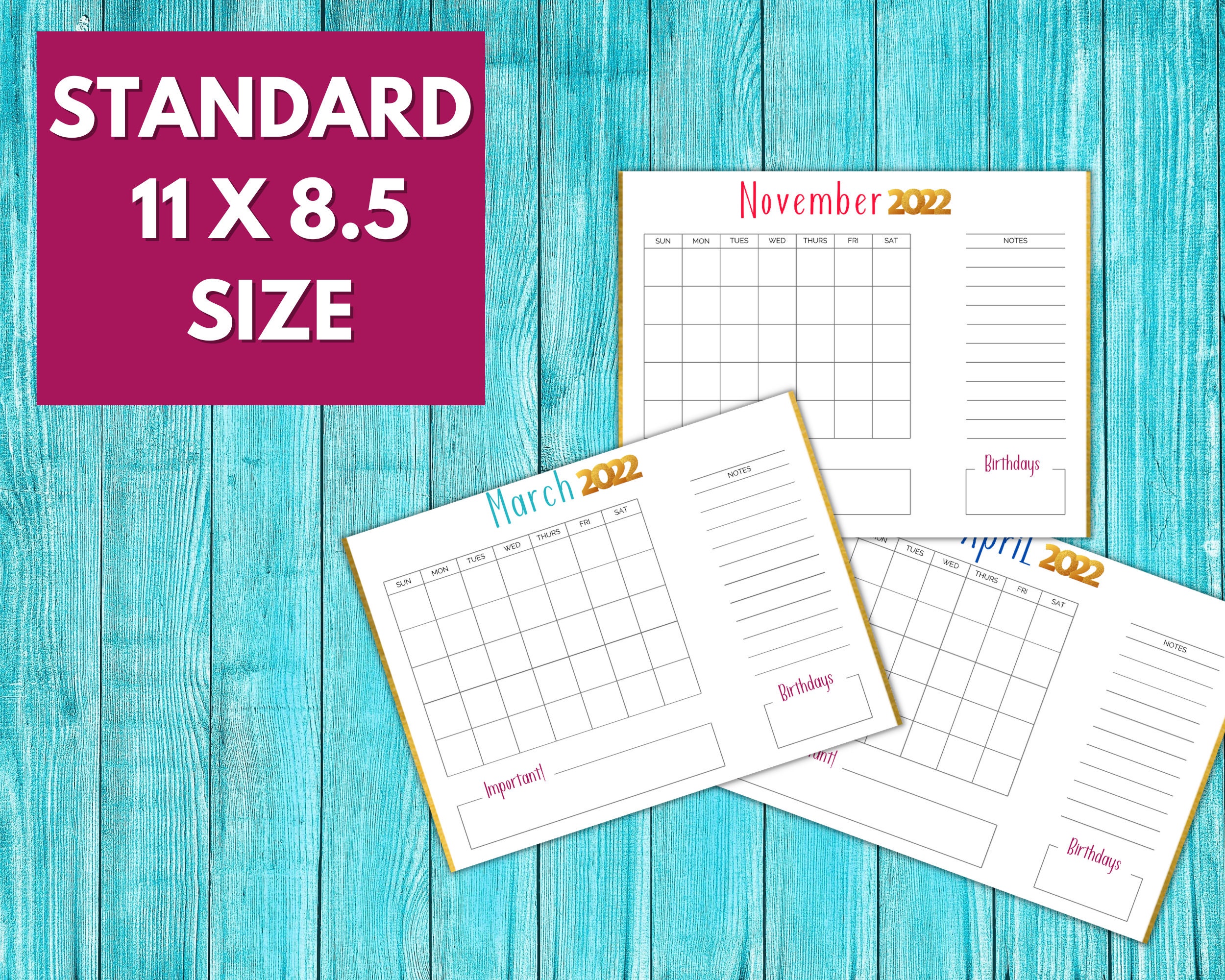 2022 Printable Calendar Blank - Etsy