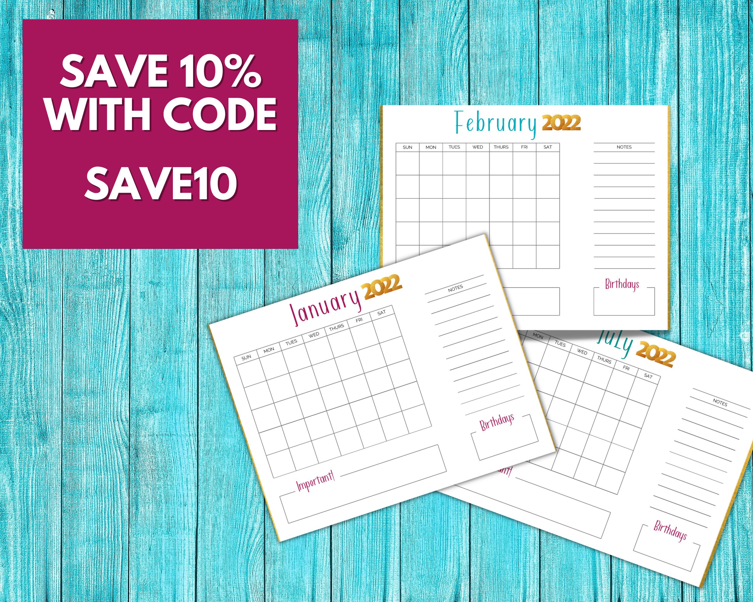 2022 Printable Calendar Blank - Etsy