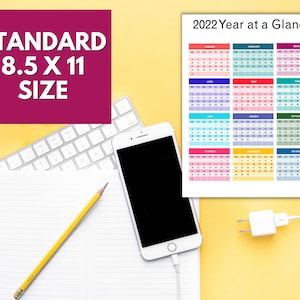 12-month One-page Printable Calendar at a Glance - Etsy