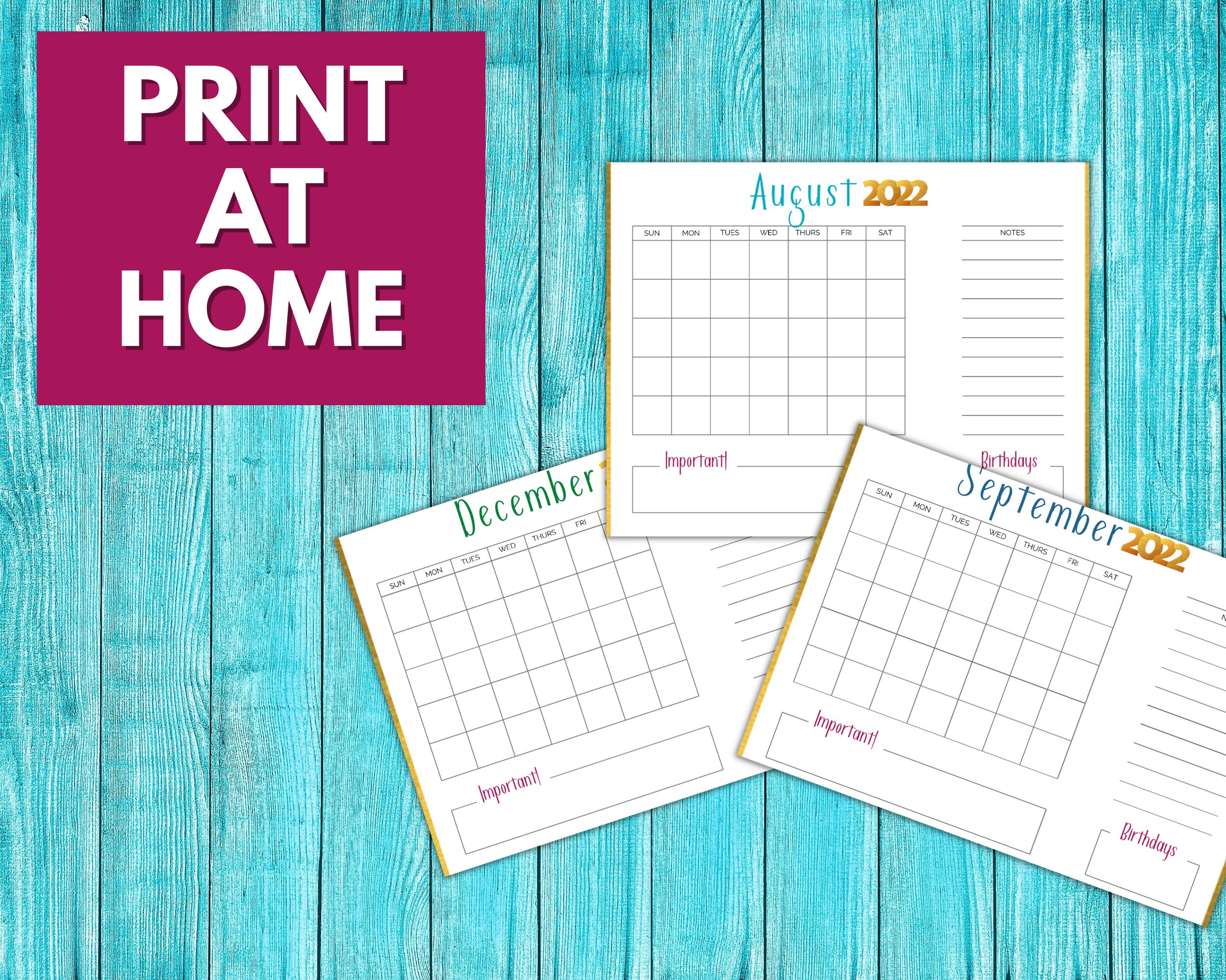 2022 Printable Calendar Blank - Etsy