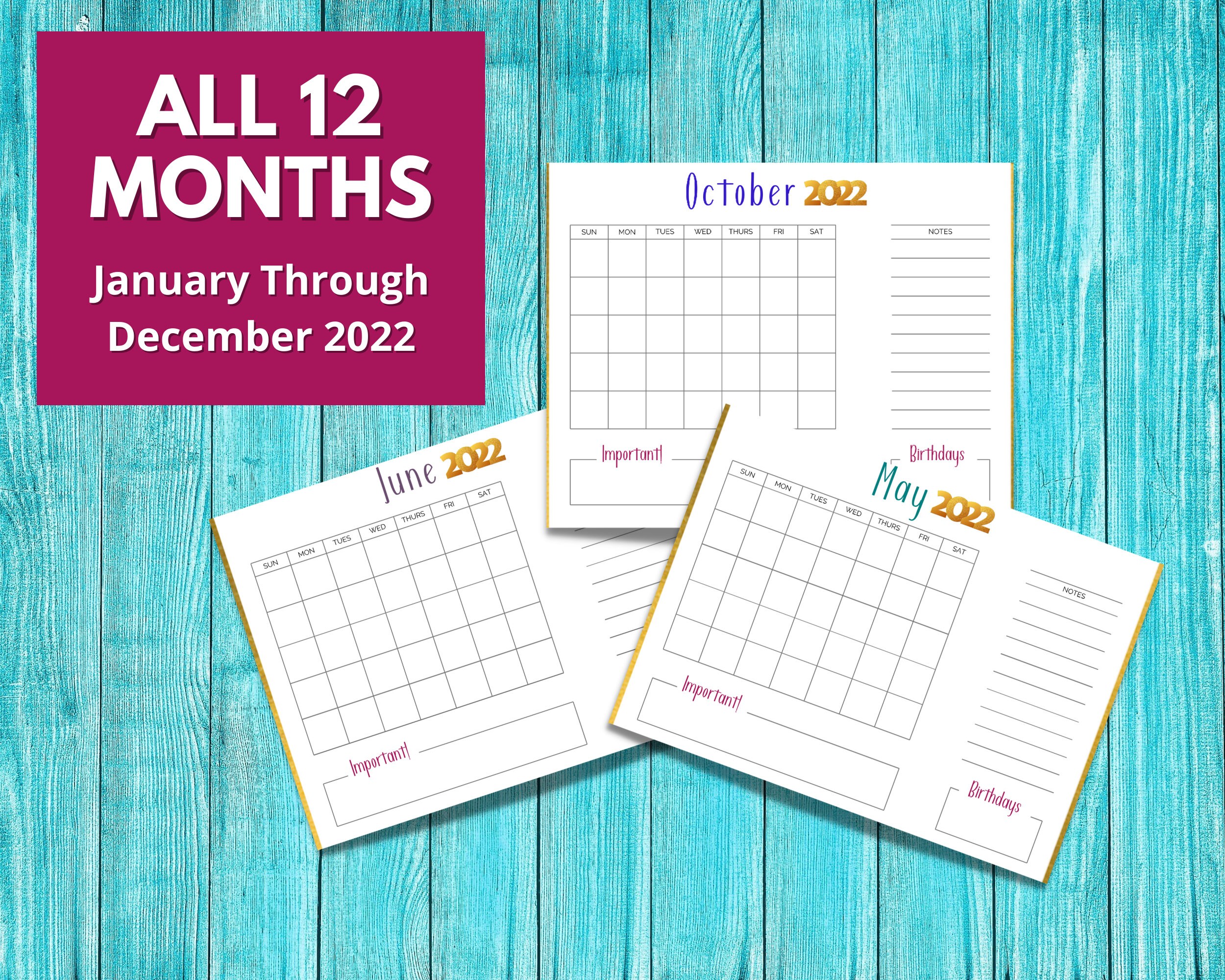 2022 Printable Calendar Blank - Etsy