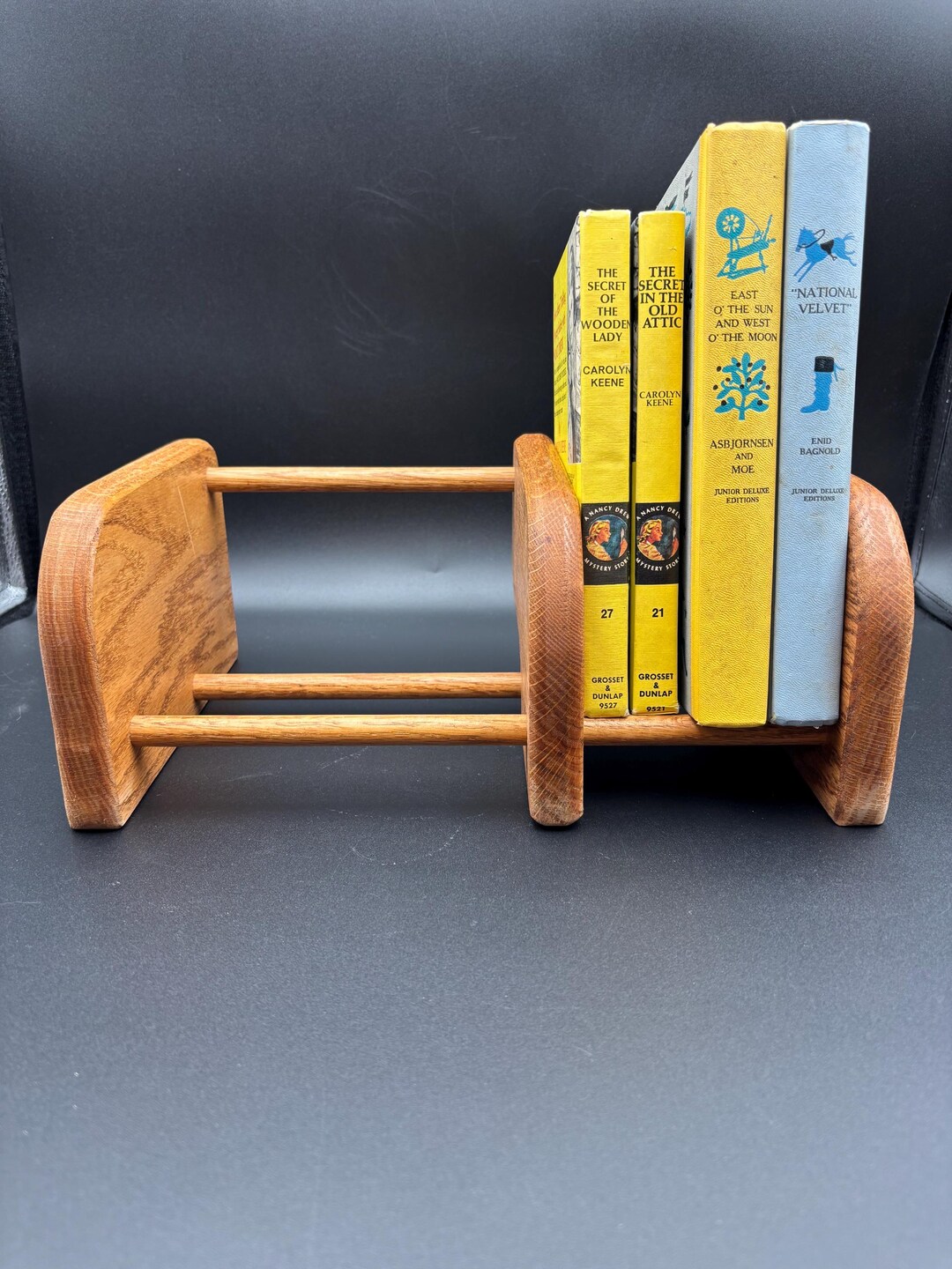 Vintage Sliding Book Rack Media Organizer- Wooden Bookends - Etsy