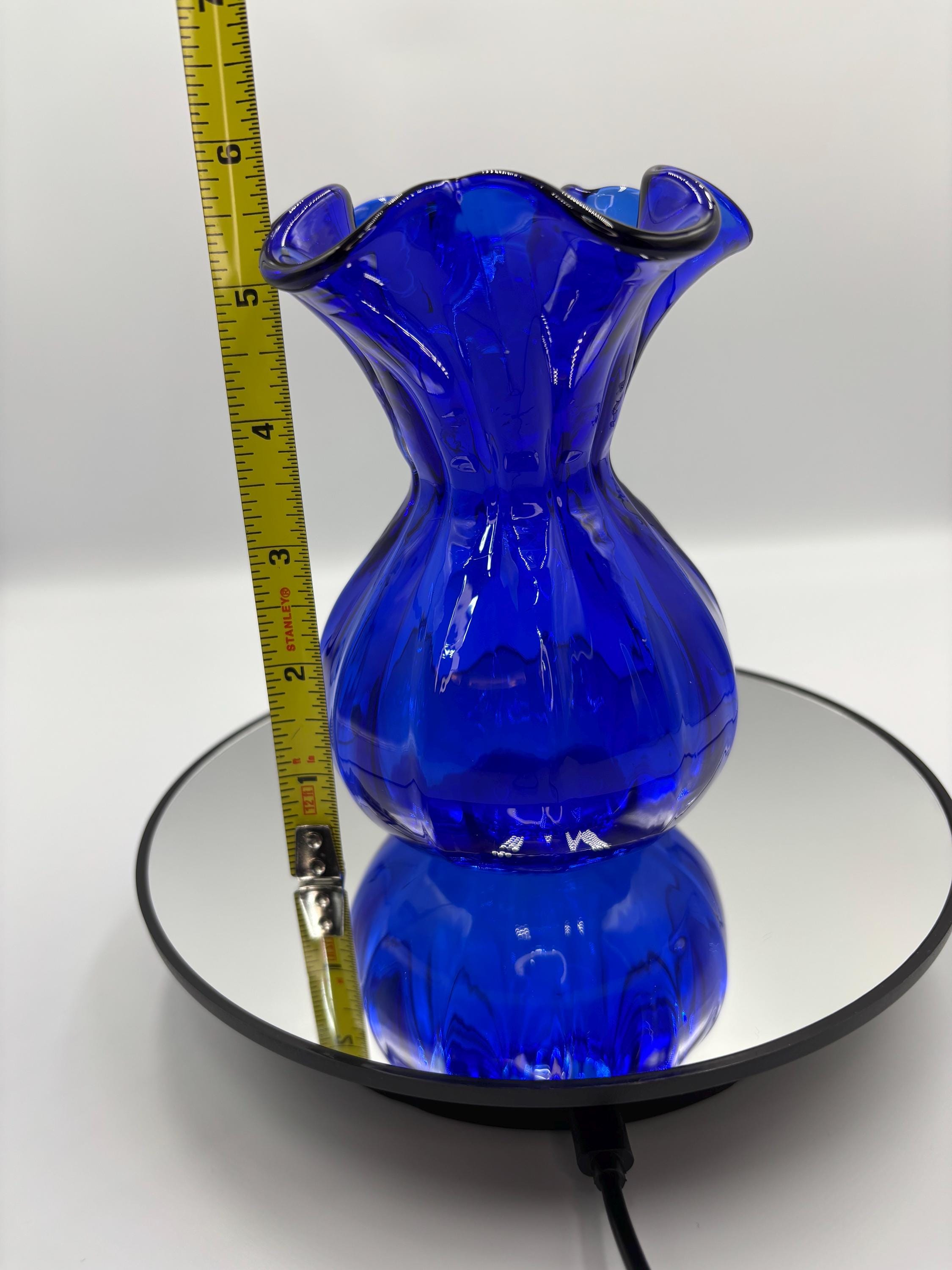 Vintage Cobalt Blue Ruffled Edge Glass Vase - Etsy