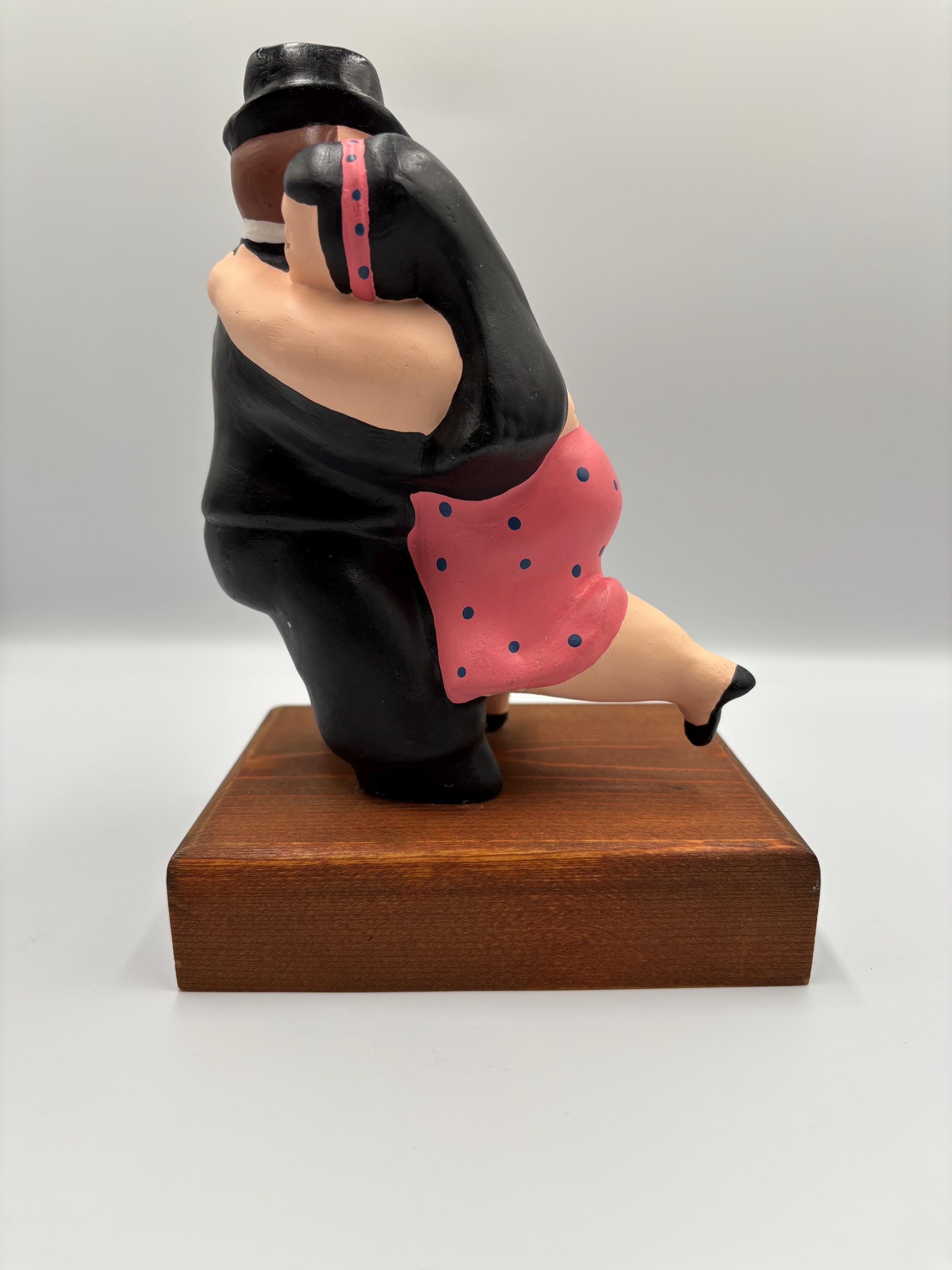 Botero Style Dancing Couple Sculpture Figurine | Ceramic on Wood Block ...