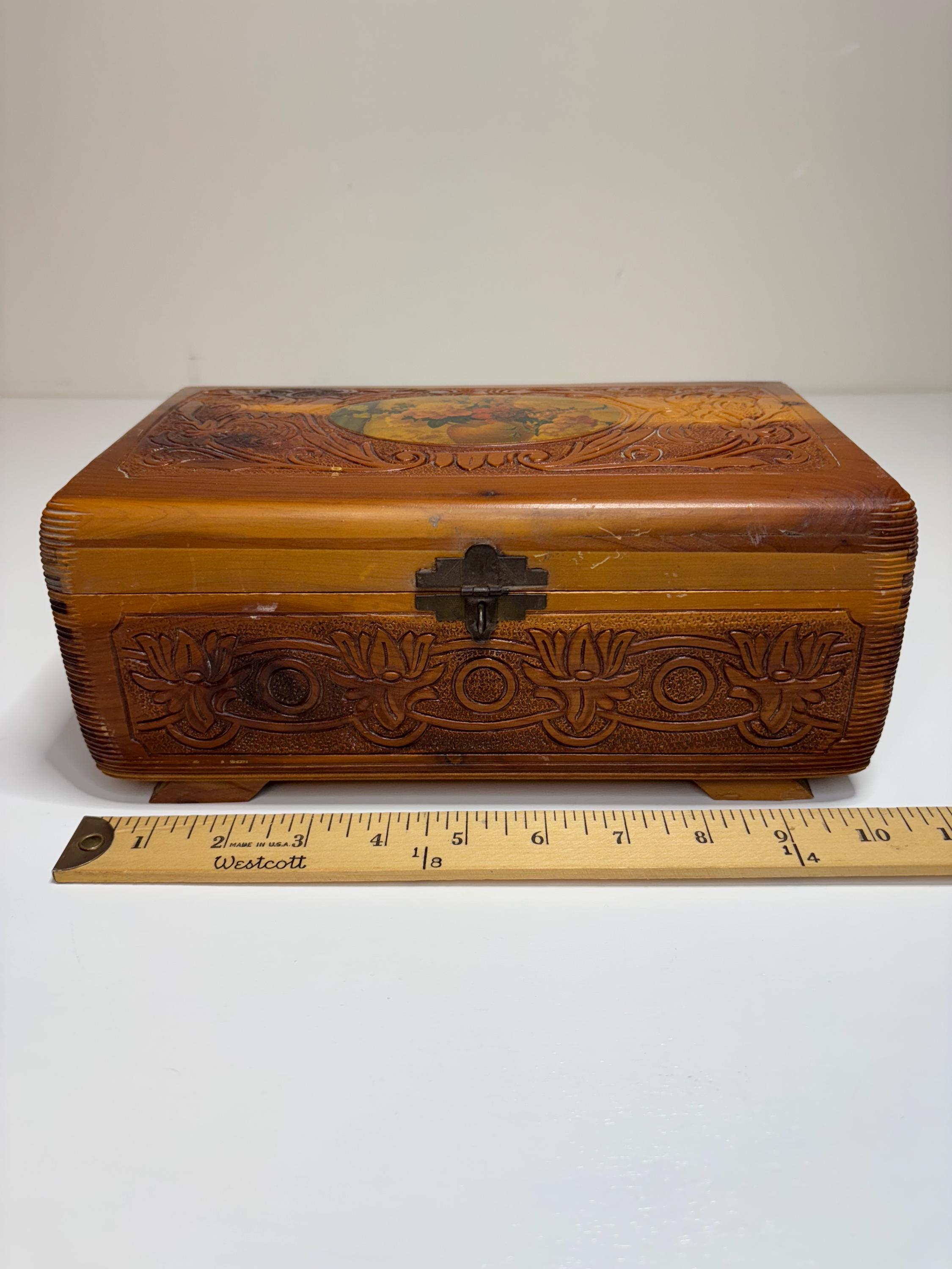 Vintage Keepsake Cedar Box With Latch | Mirror | Decoupage Lid - Etsy