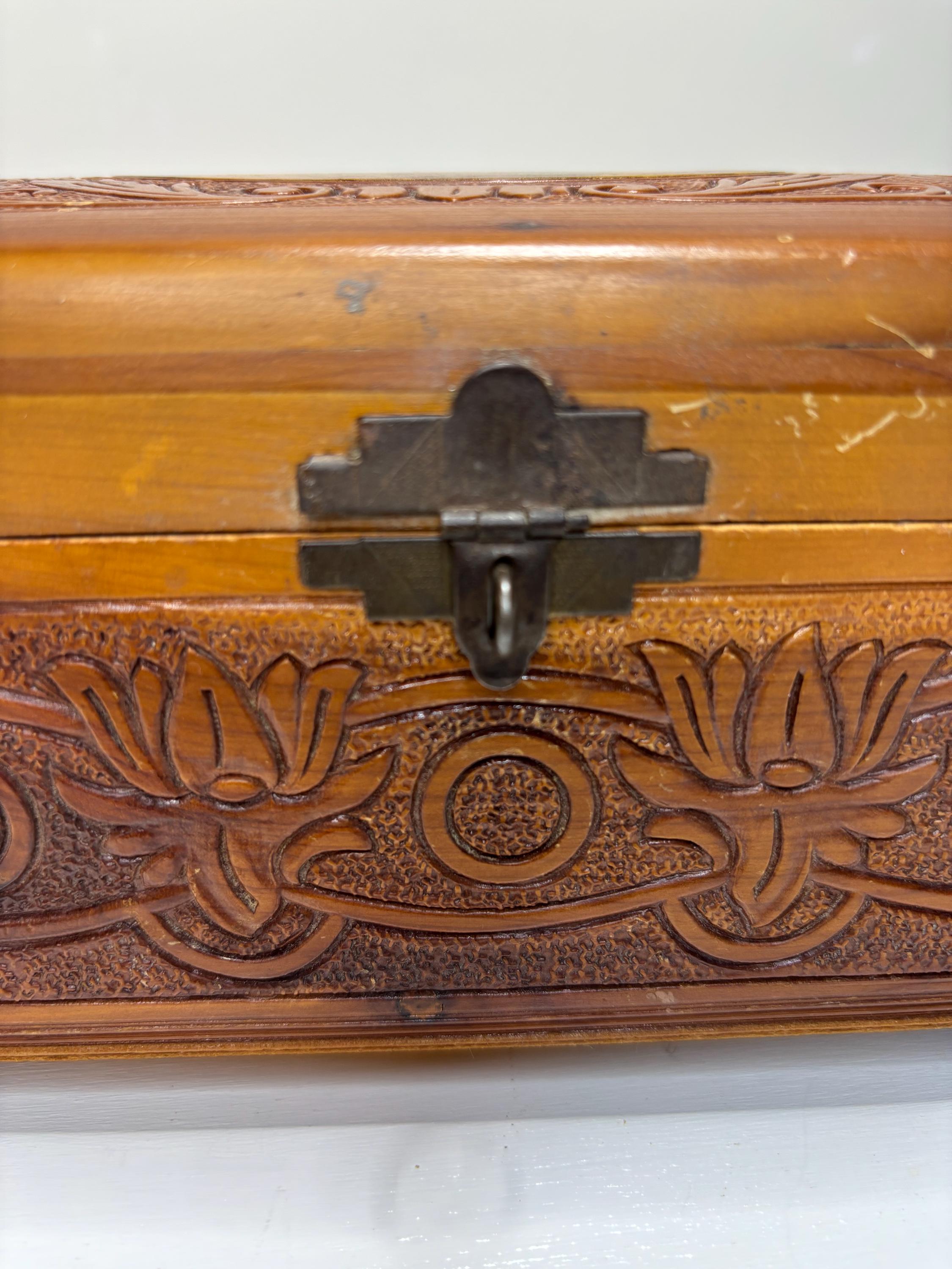 Vintage Keepsake Cedar Box With Latch | Mirror | Decoupage Lid - Etsy