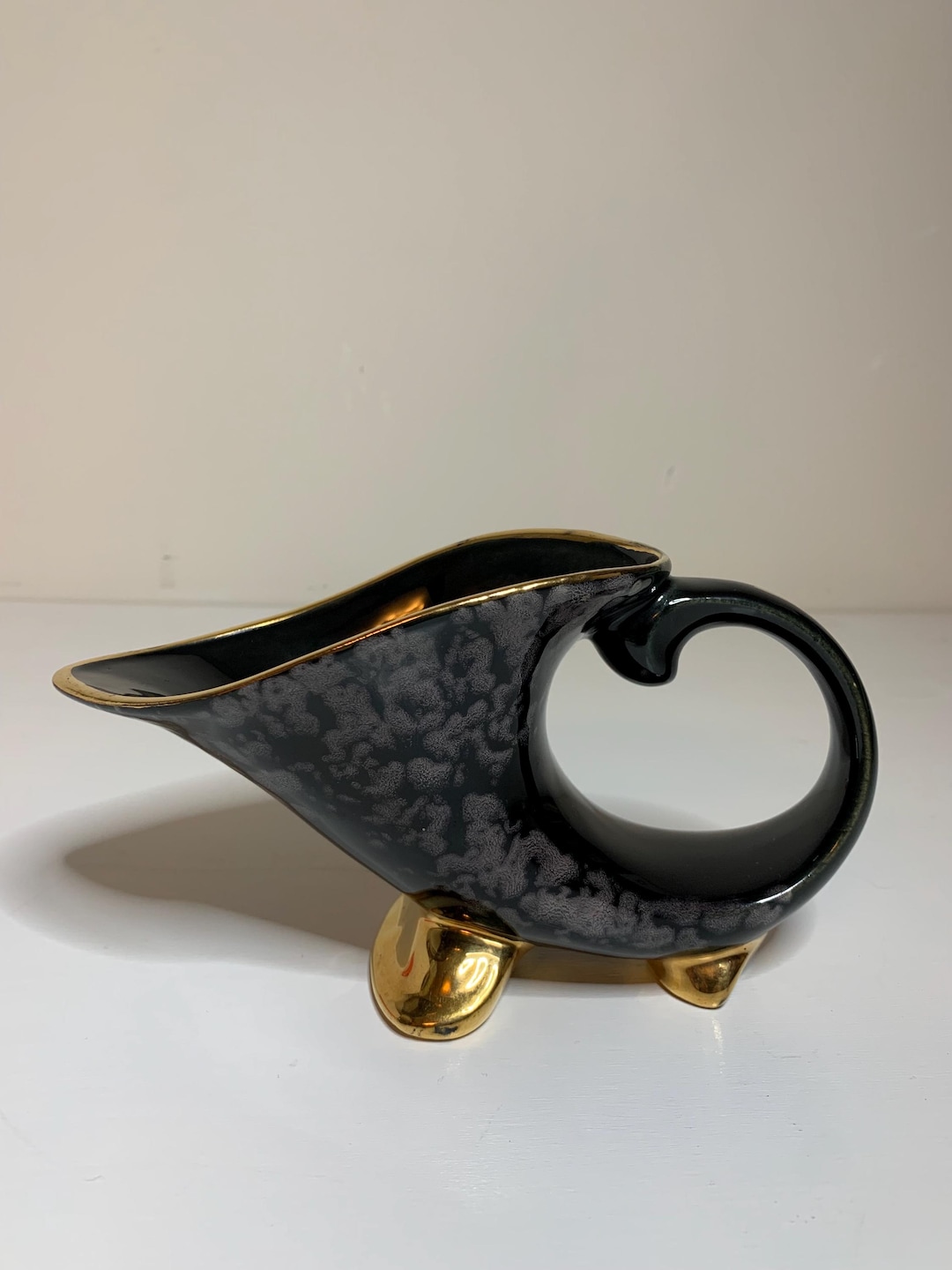 Vintage Shafer 23K Gold Art Deco Footed Horn of Plenty Ceramic Vase - Etsy