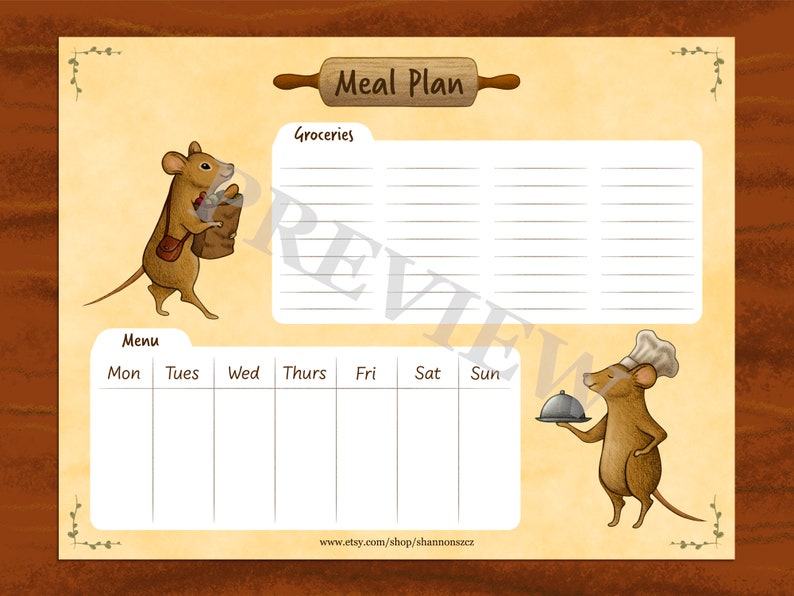 Mouse Meal Plan Printable Menu & Grocery List Illustrations - Etsy