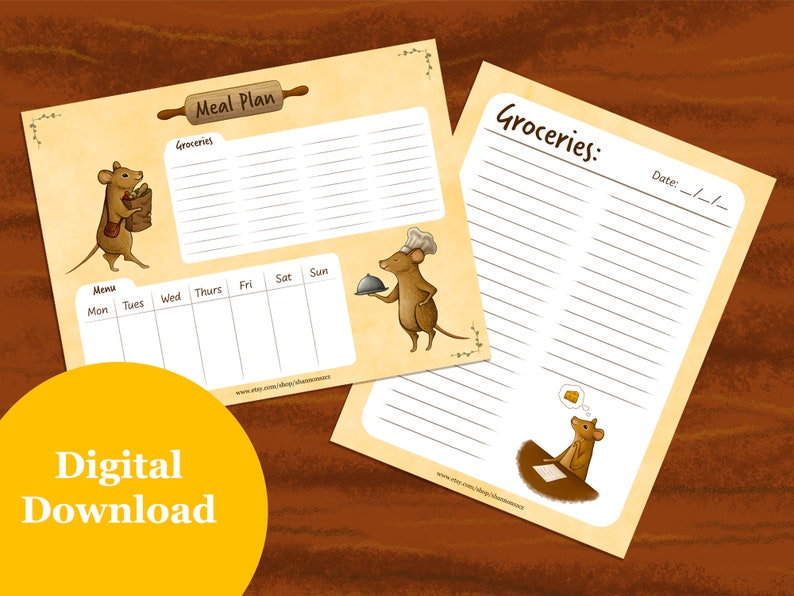 Mouse Meal Plan Printable Menu & Grocery List Illustrations - Etsy