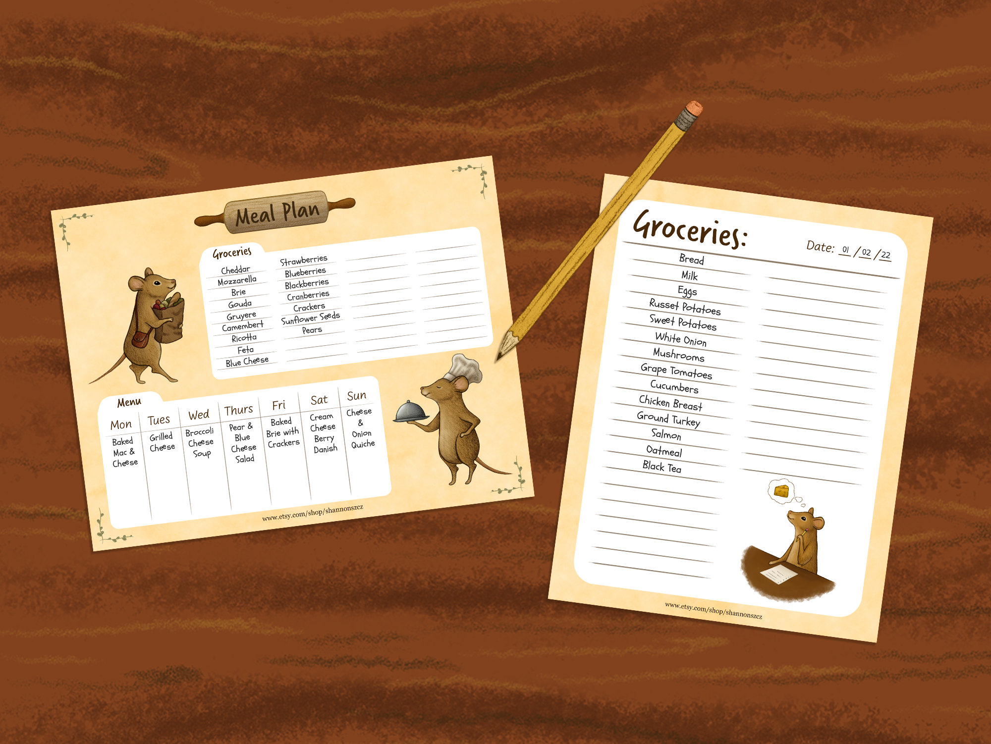 Mouse Meal Plan Printable Menu & Grocery List Illustrations - Etsy
