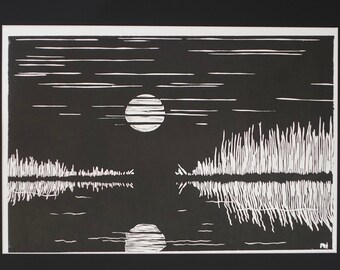 Water Linocut Print - Etsy