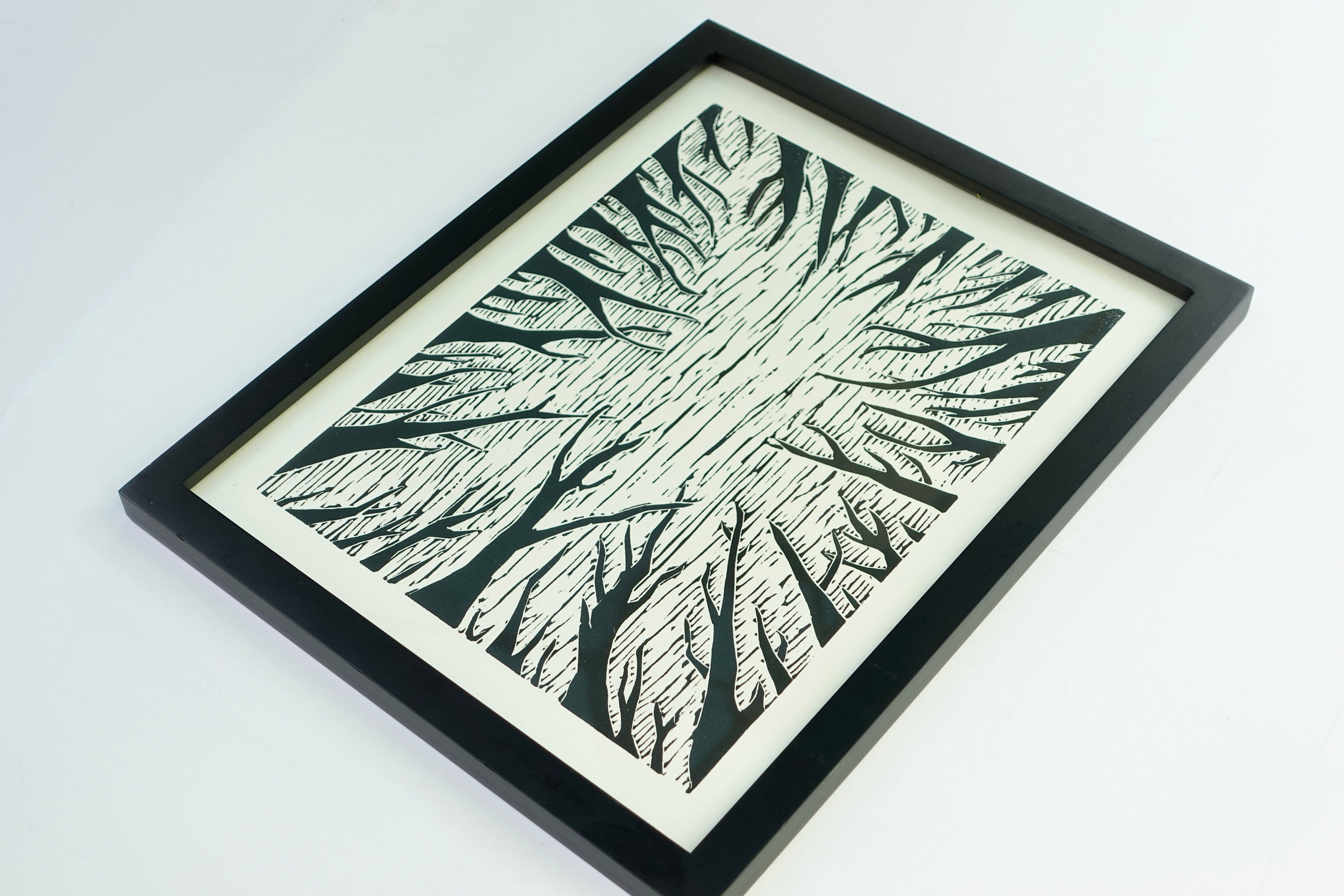 Tree Canopy Linocut Print - Relief Print - 11 X 14 Framed Art Black ...