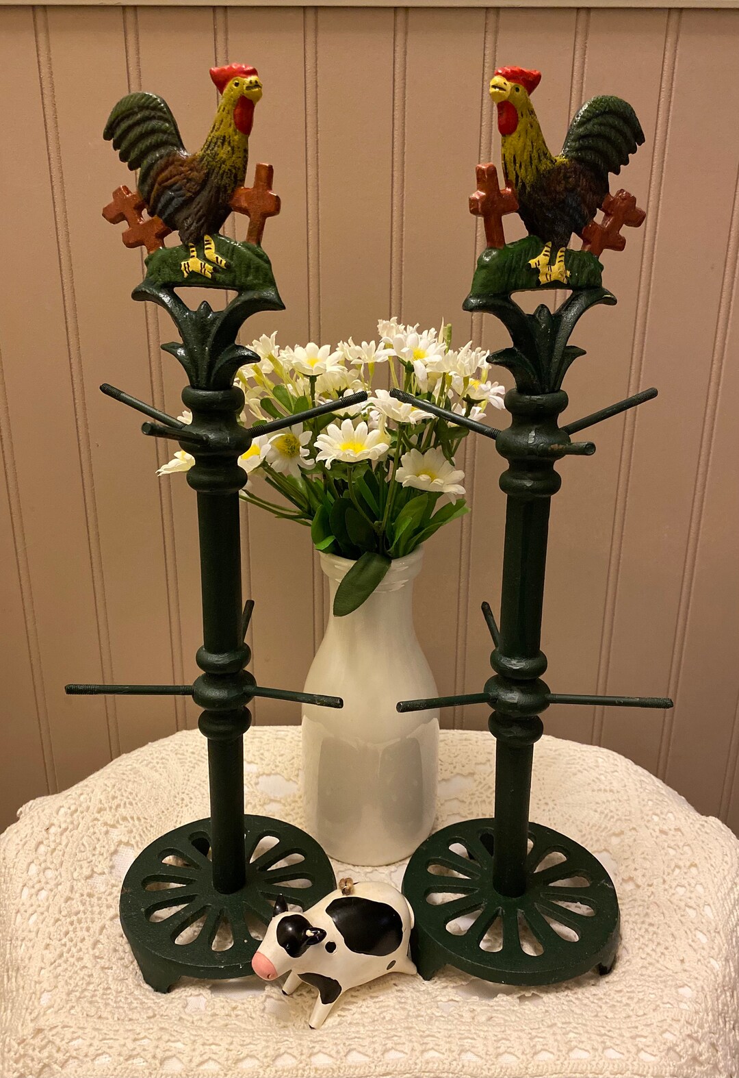 Two Vintage Cast Iron Rooster Display Stands - Etsy