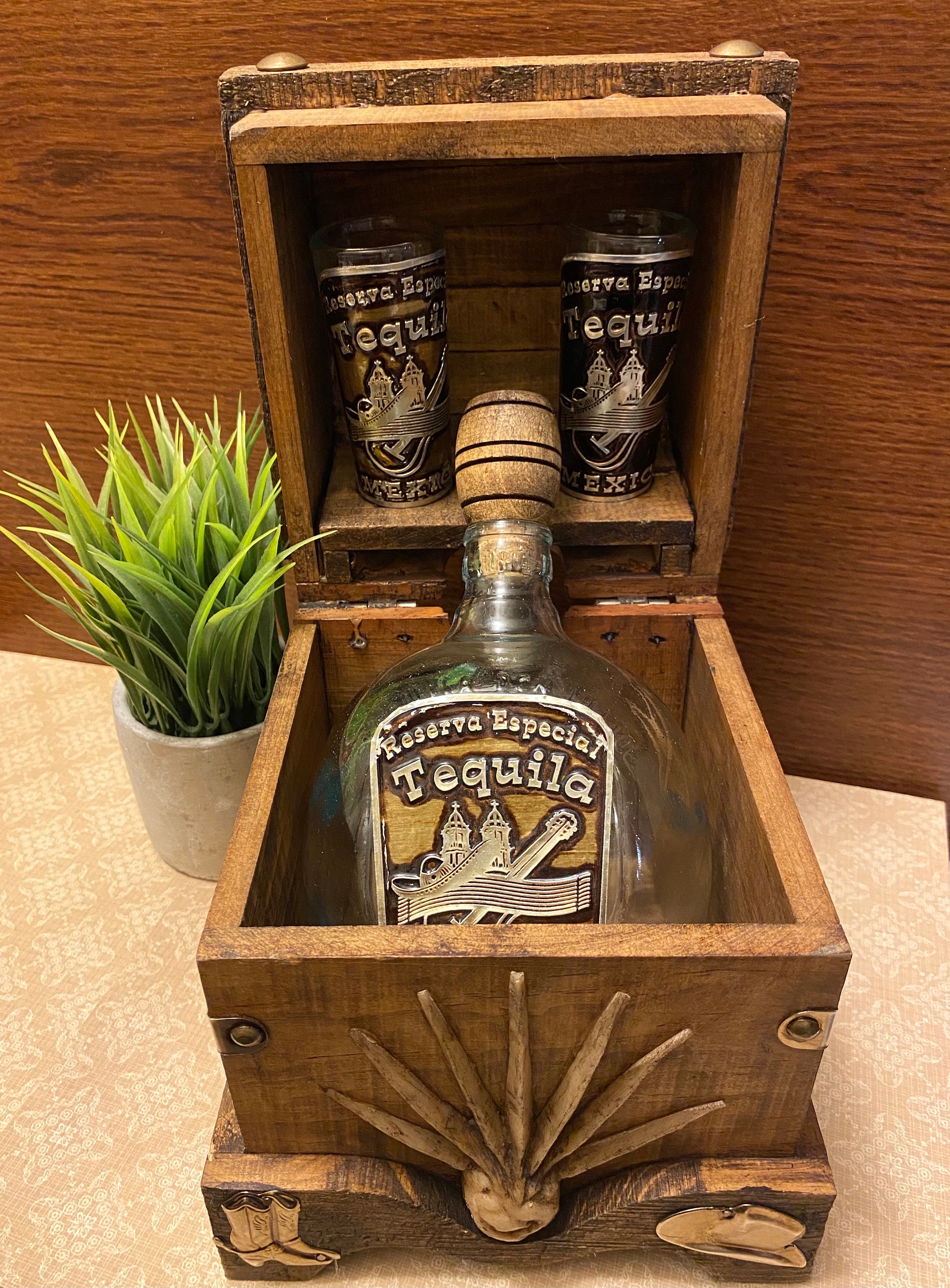 Rustic Handcrafted Wooden Tequila Box Set - Etsy