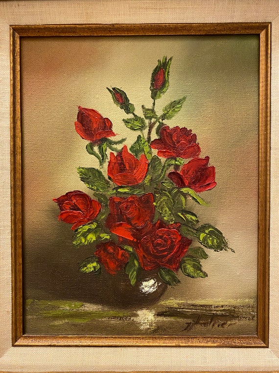 Original Framed Red Rose Oil Painting | Etsy Canada