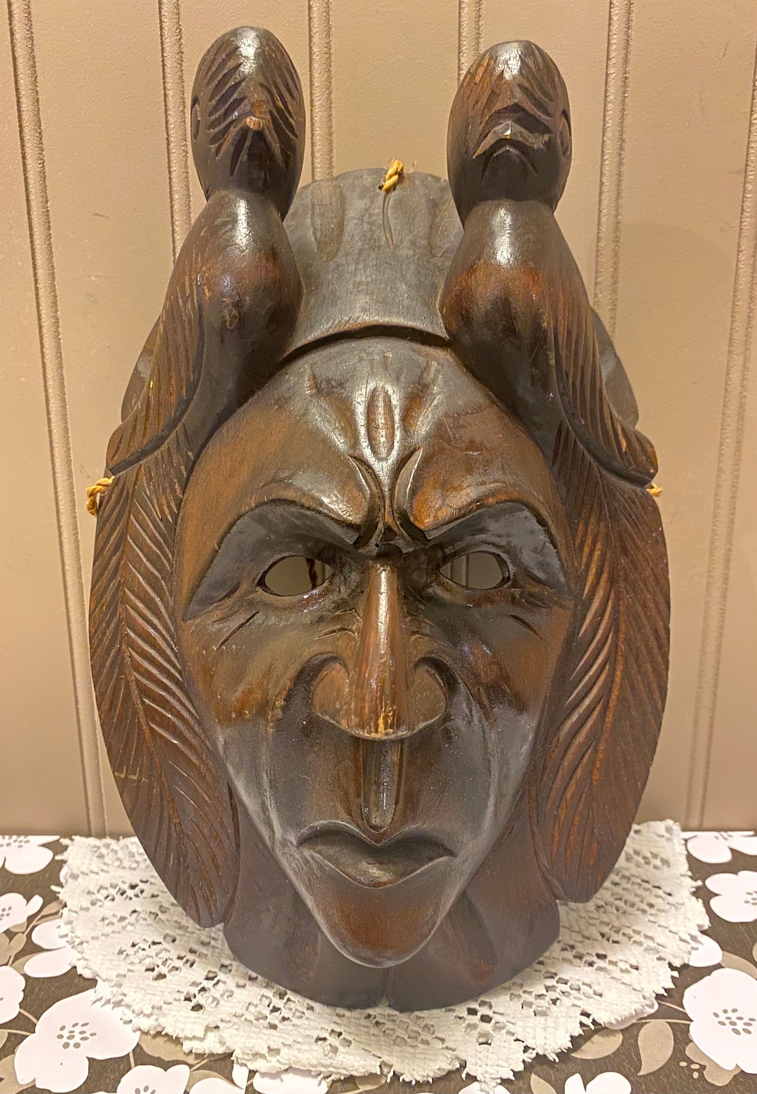 Vintage Hand Carved Wooden Mayan Art Mask - Etsy