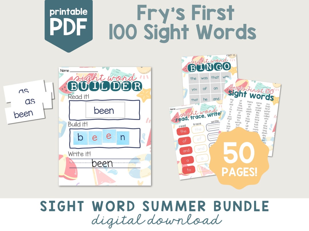 Sight Word Summer Bundle Homeschool Printables Summer Worksheet ...